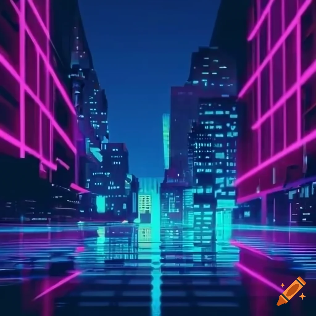 Neon synthwave modern city inside