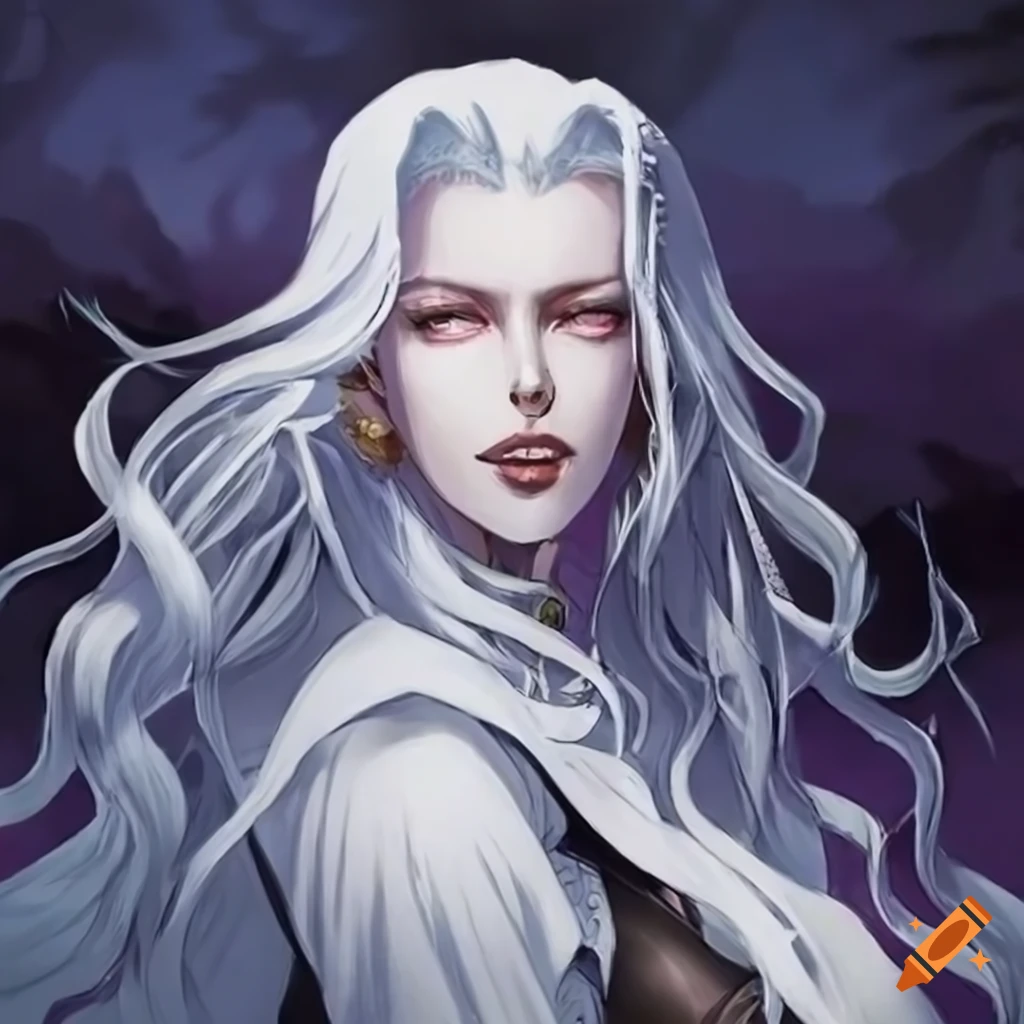 Castlevania symphony of the night, female, pale skin, white hair on Craiyon