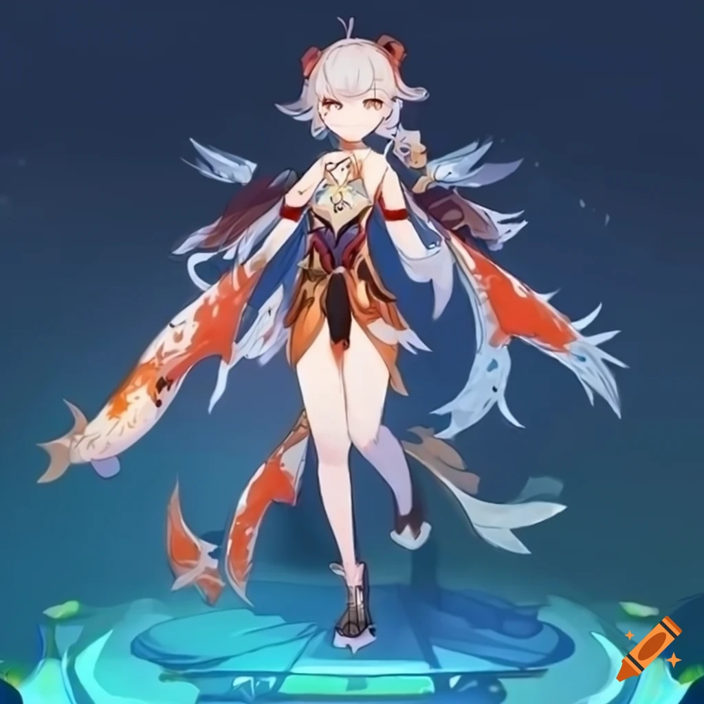 A genshin impact character inspired by a koi fish on Craiyon