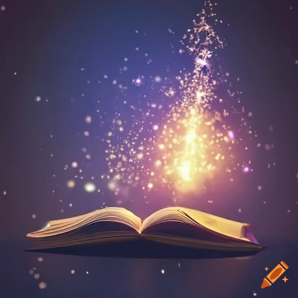 Magic book with sparkles rising above on Craiyon