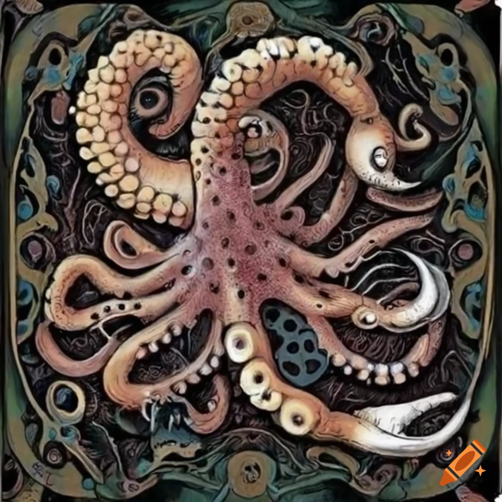 A mythical creature with octopus-like body and scorpion features