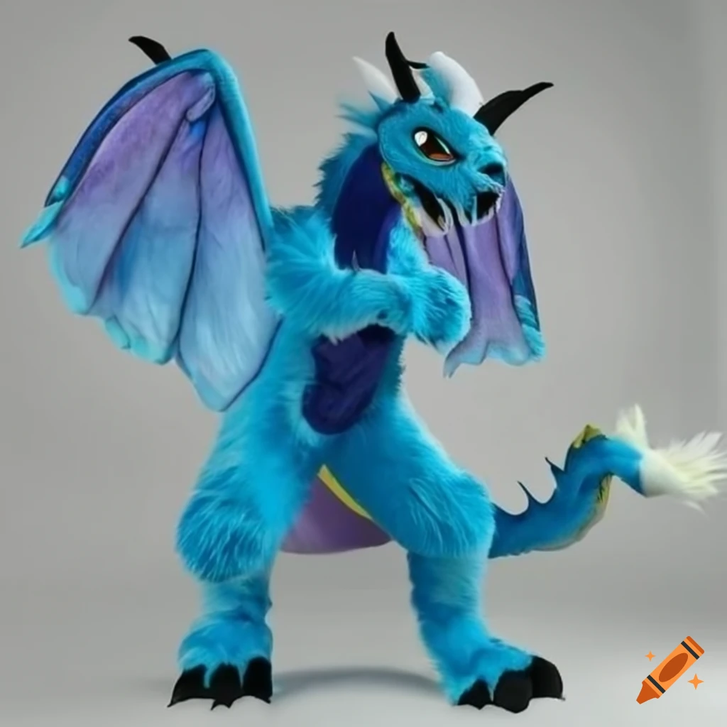 Fursuit blue anthro dragon with light yellow underside and wings on Craiyon