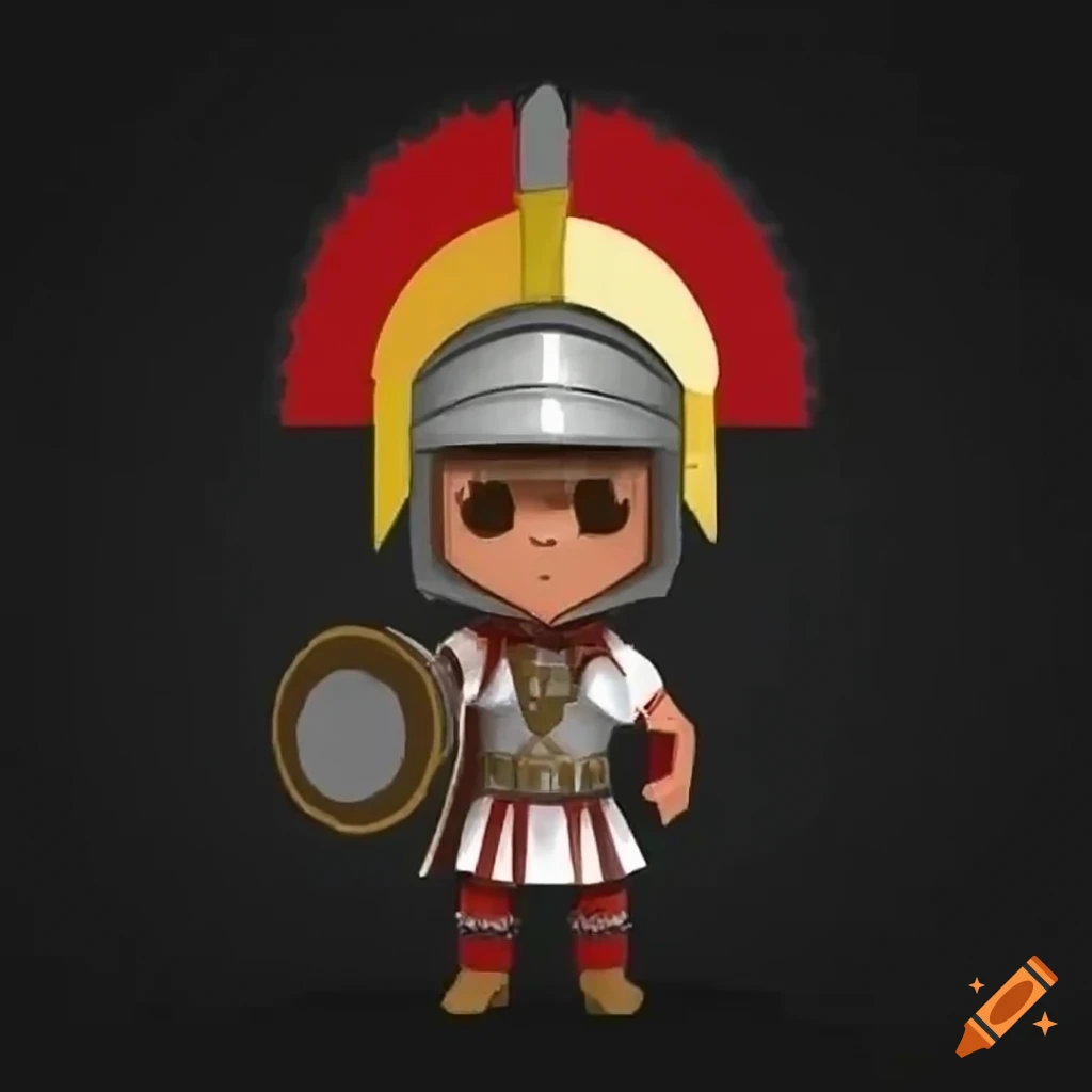 Chibi-style character design of a roman legionaire from pixar animation