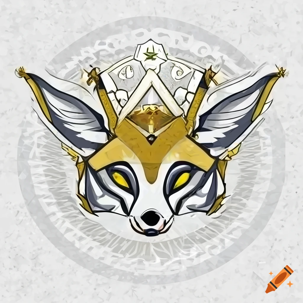 Clean stylized graphic, faded bottom, cyber fennec fox mascot headshot ...