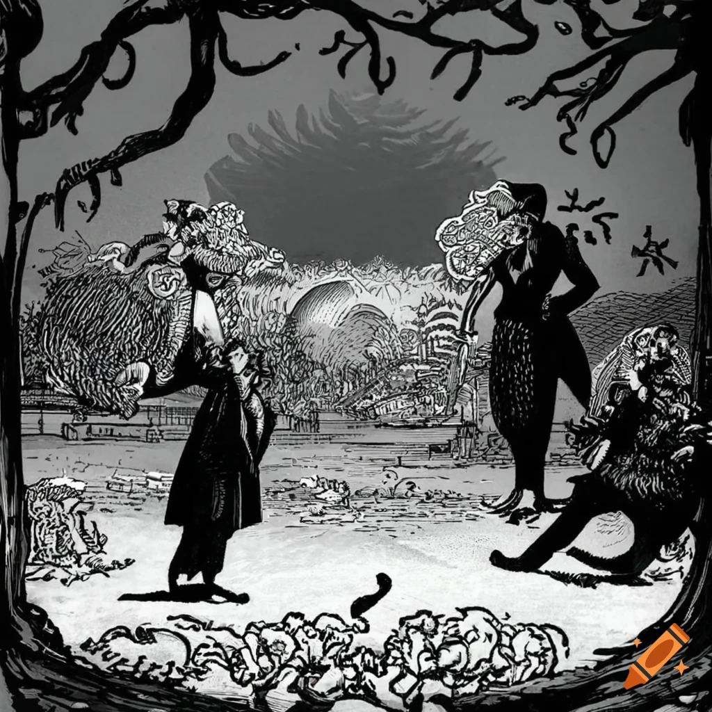 Closeup complex scene by Donn P Crane and Aubrey Beardsley and Jim ...