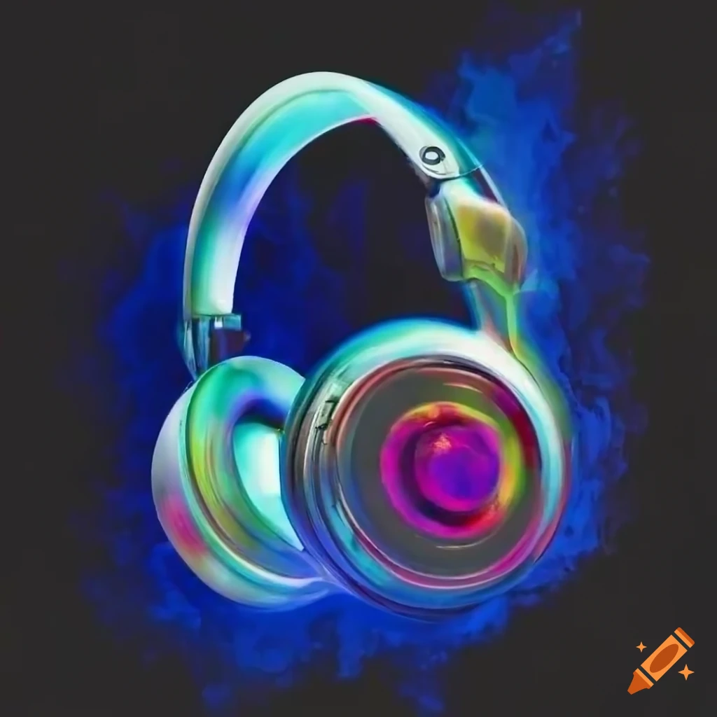Headphones, exploding colour, black background