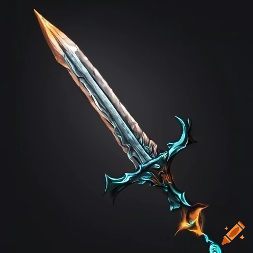 An intricate sword made of pure light on a background of space