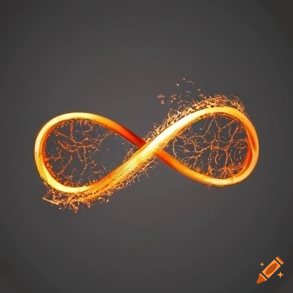 Orange infinity symbol shining on black background on Craiyon