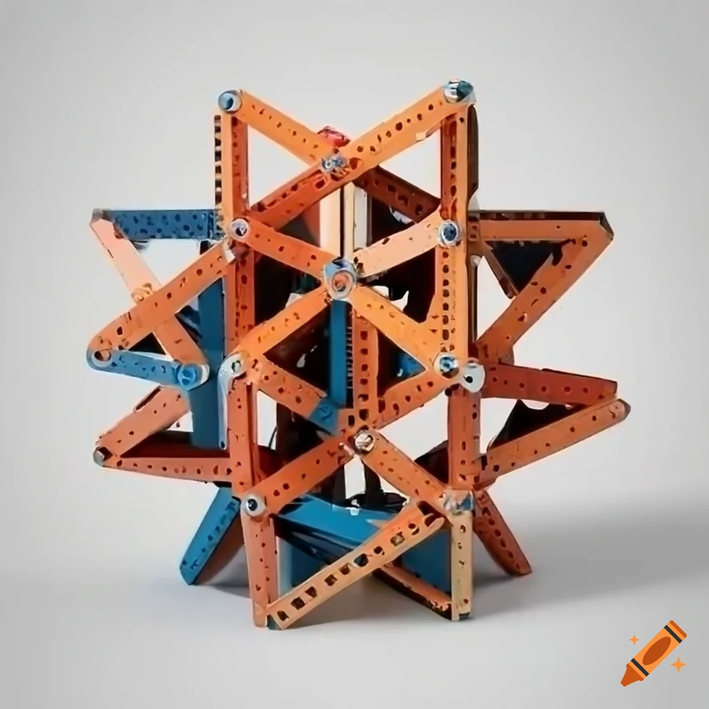 Geometric sculpture made with meccano set, symmetrical design on Craiyon