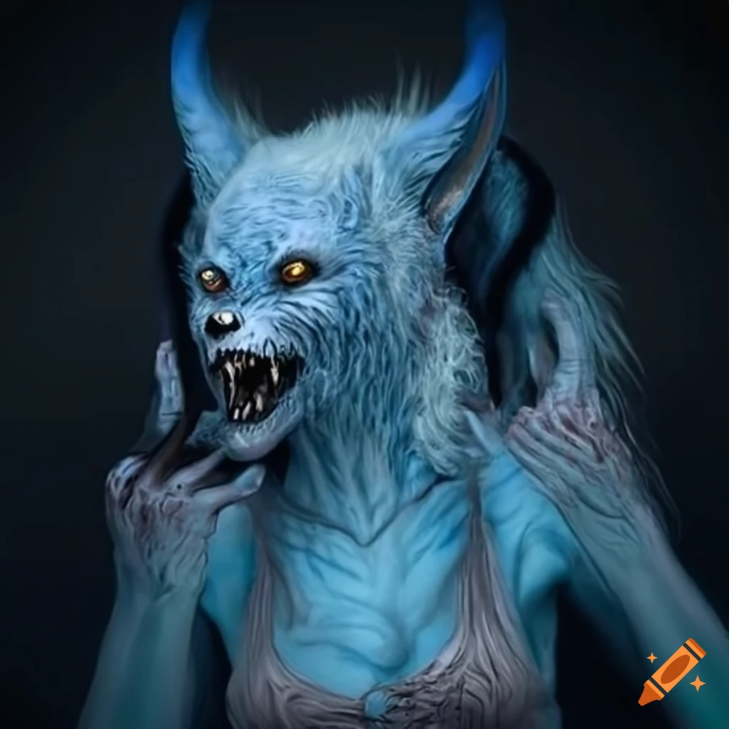 Lovecraftian horror in the shape of a female werewolf with blue and ...