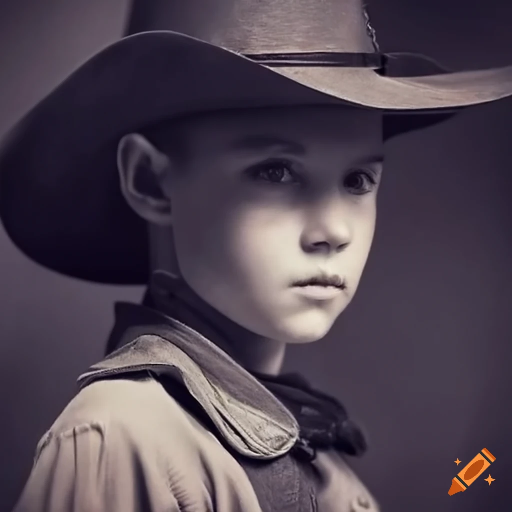 Vintage outlaw with short black hair, black cowboy hat