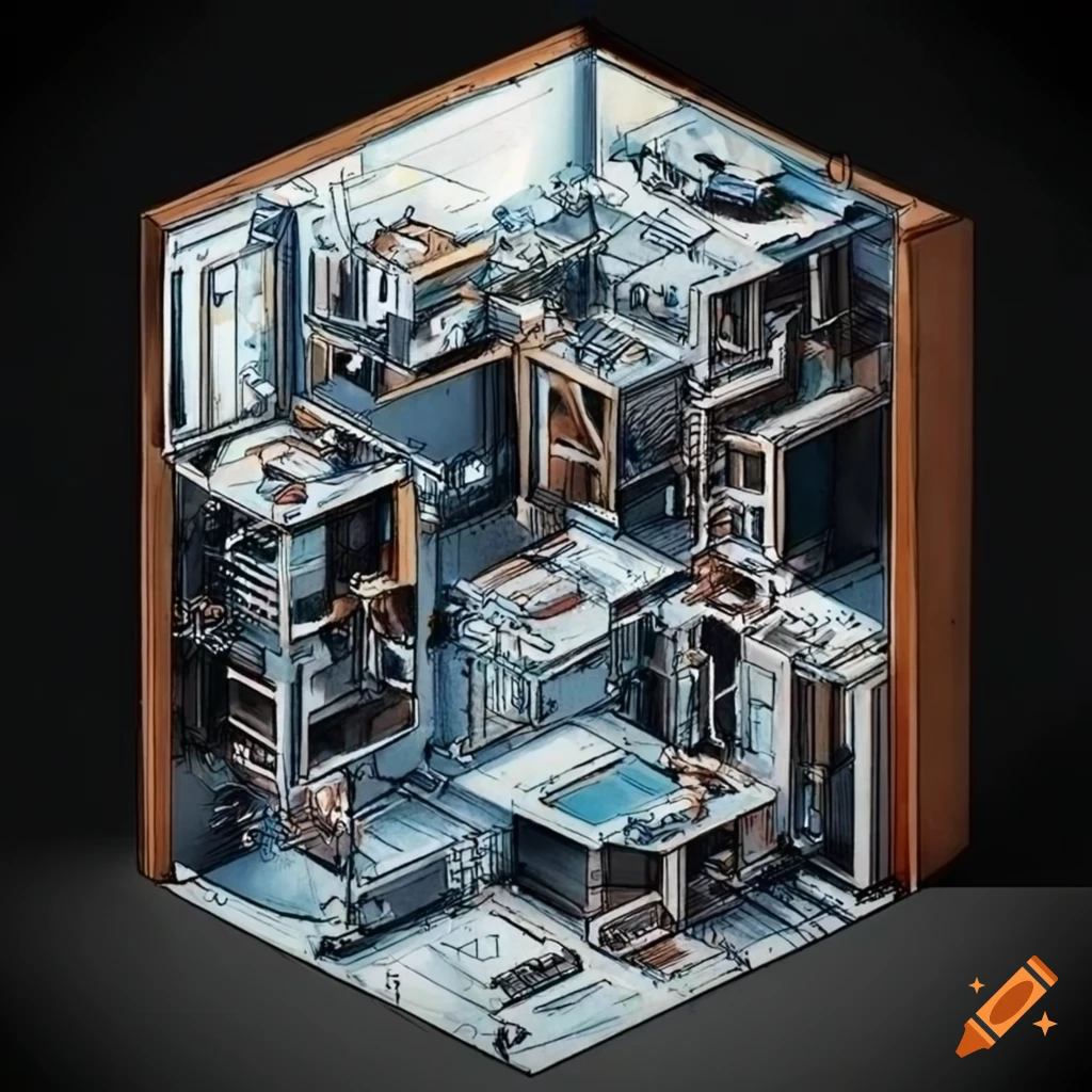 Technical drawing cutaway on Craiyon