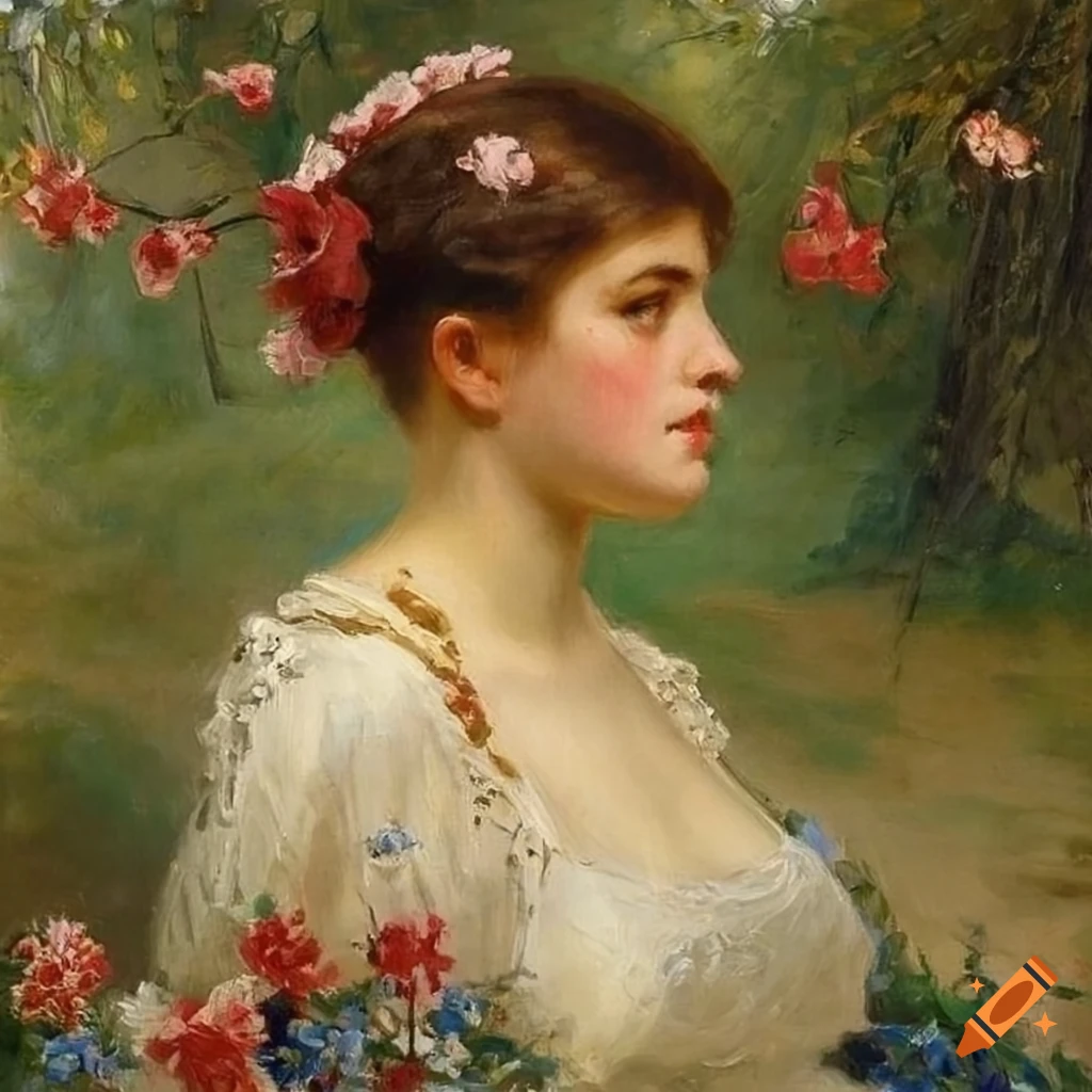 Princess of Spring Flowers painted by Albert Edelfelt, realism movement ...