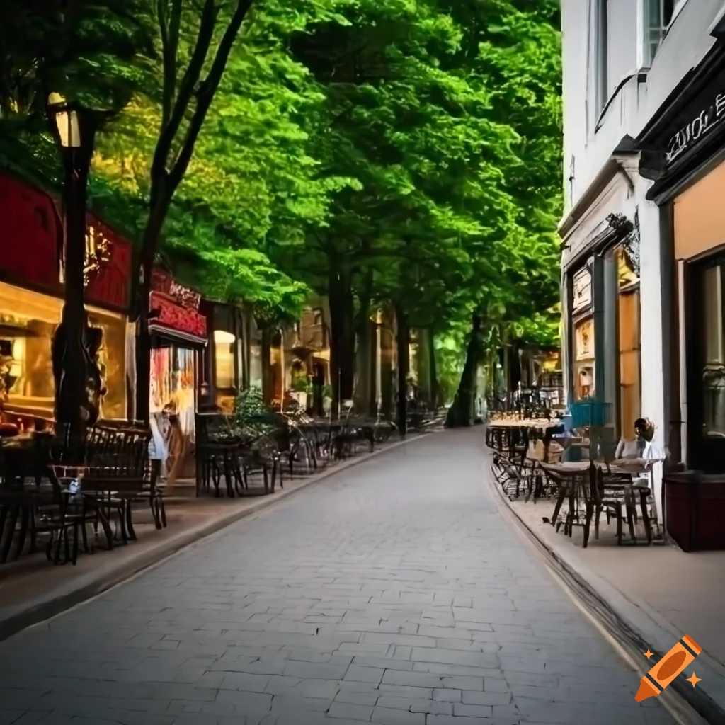 Man's eye view point perspective of a walkable winding street with ...