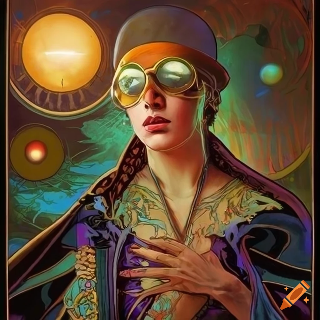 Art deco, solarpunk superhero pirate doctor with a cape on the front of ...