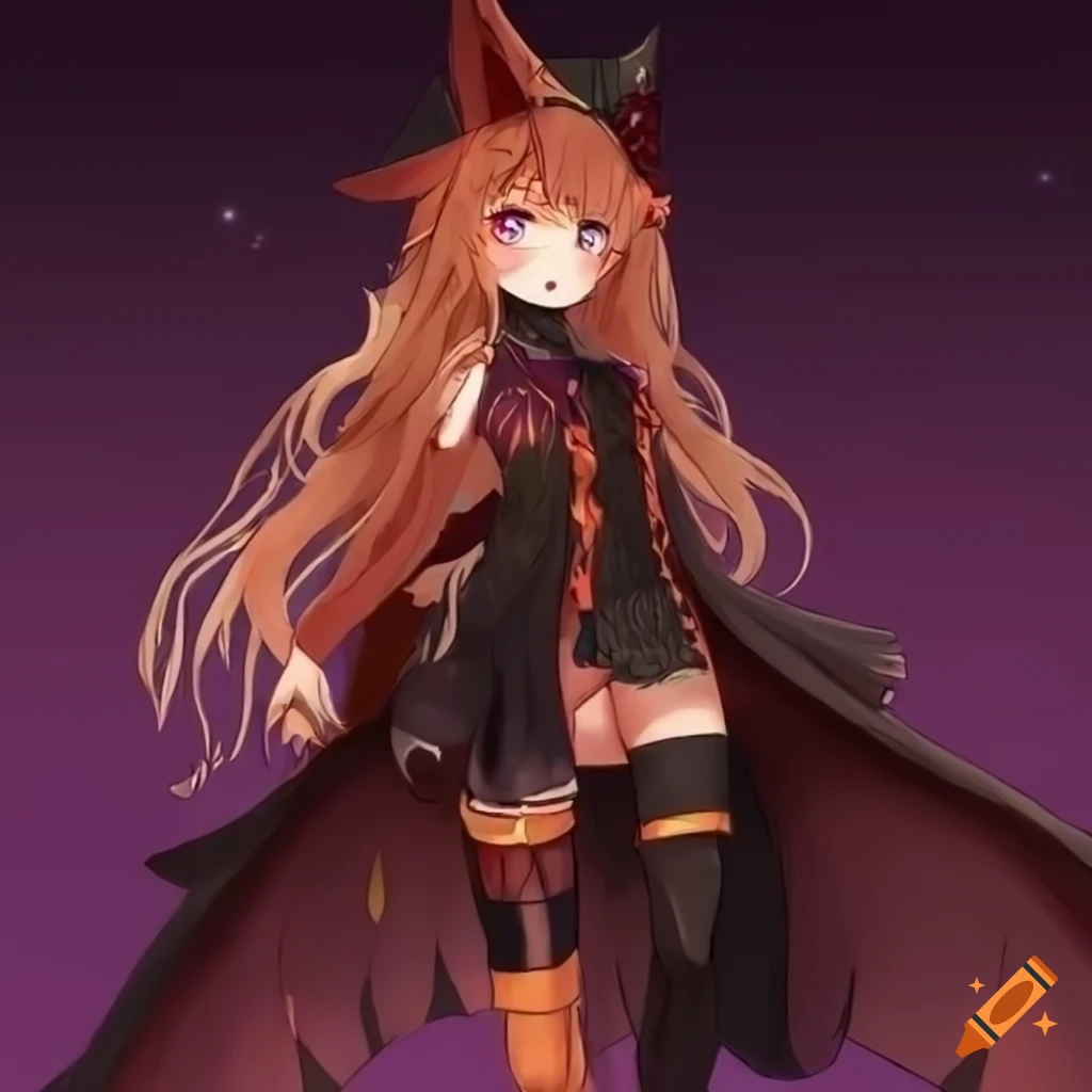 Giant ninetailed fox witch vtuber with brown hair next to castle on Craiyon