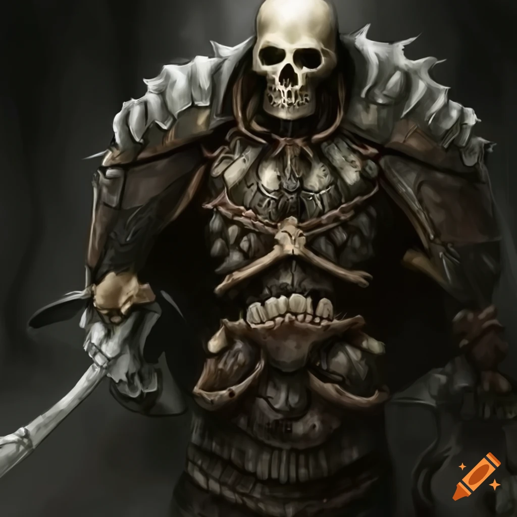 Fantasy skeletal skeleton bones skull warrior soldier guard on Craiyon