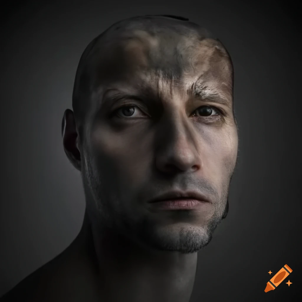 Man with a wolf-like appearance and intense gaze on Craiyon