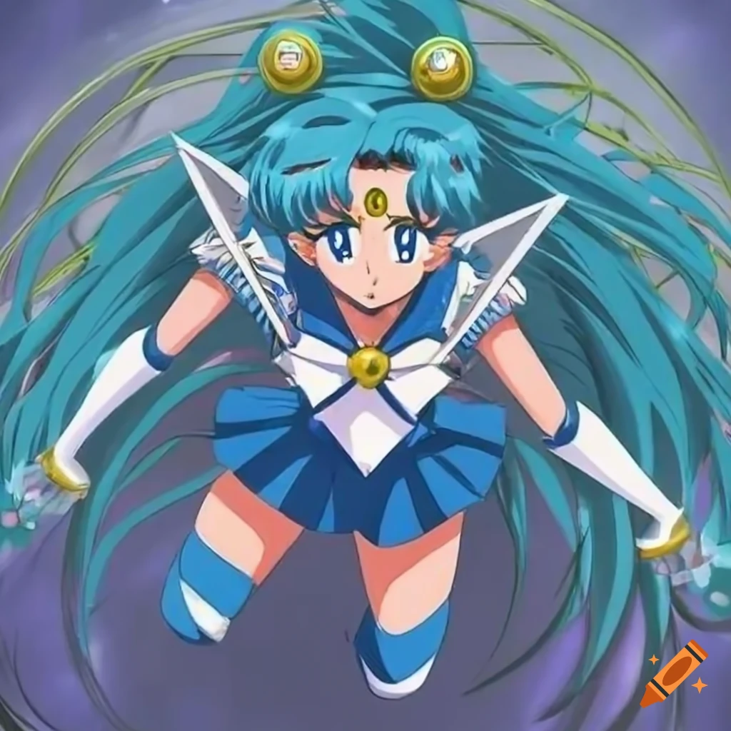 Sailor moon with ssj blue hair unleashing powerful energy, 90s artwork ...