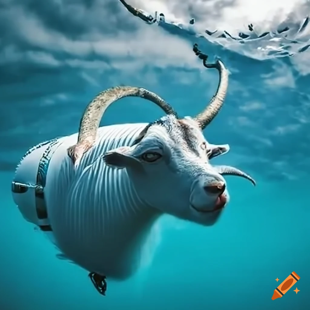 A futuristic goat in a floating inflatable boat on Craiyon