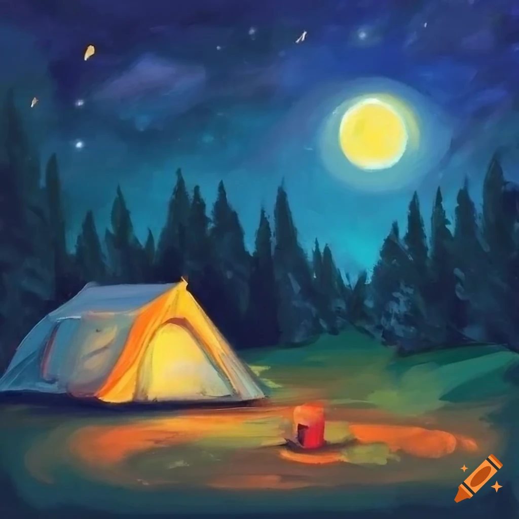 Old fashion campsite during night time painting on Craiyon