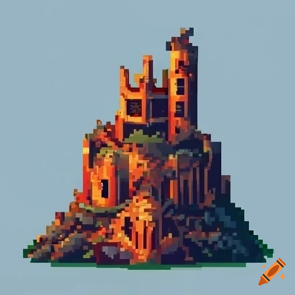Detailed 2d flat pixel art of ancients castle ruins of hell on Craiyon