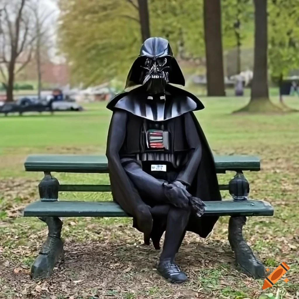 Darth vader sitting on a park bench, enjoying some downtime on Craiyon