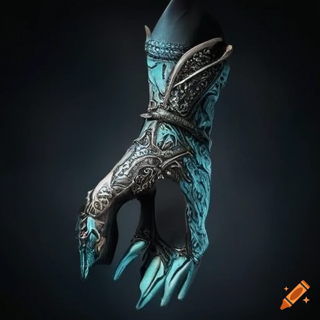 A pair of intricately designed fantasy gloves with sharp claws on Craiyon