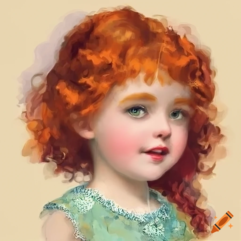 Digital vintage clipart of a smiling red-haired girl with dreamy eyes ...