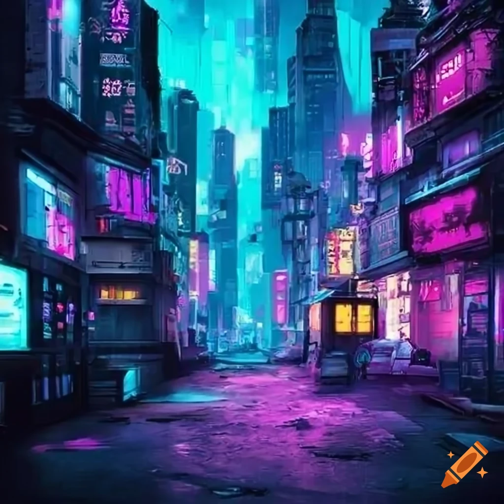 Street of cyberpunk city on Craiyon