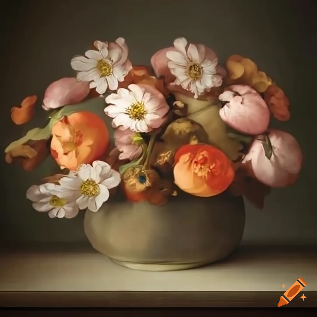 A spring flower arrangement in the painting style of michelangelo