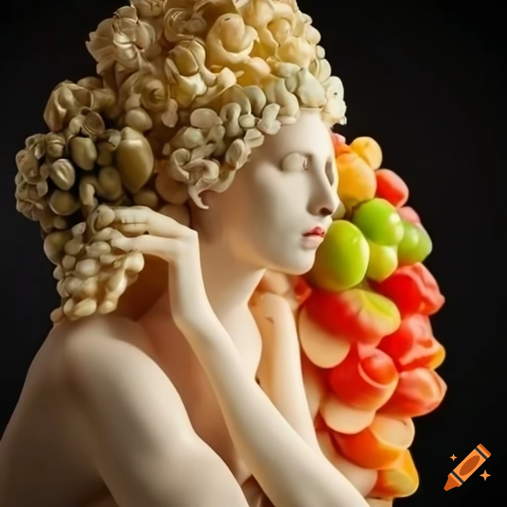 A stunning fruit sculpture representing the elegance of a woman