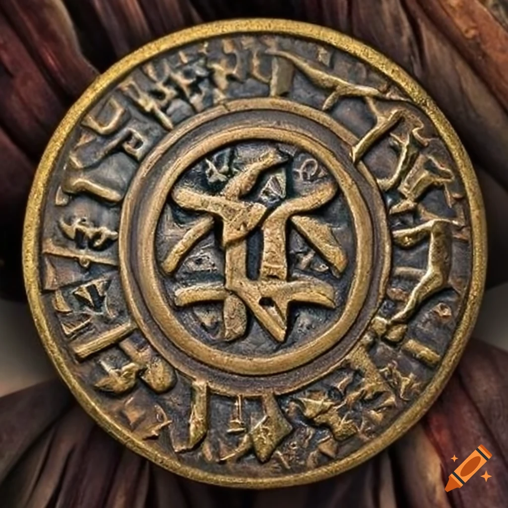 A masterful bronze dwarven coin . it shows filigrane runes