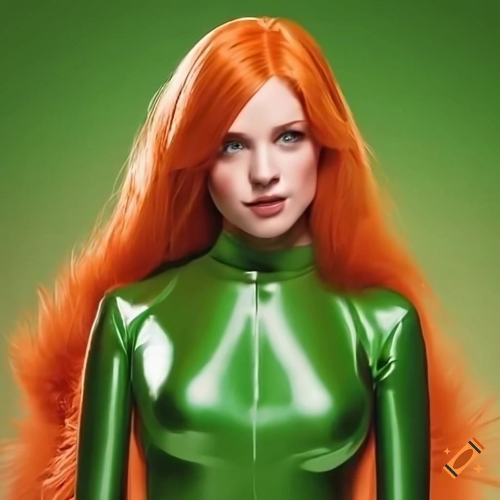 Totally spie sam, long orange hair, wearing a green rubber catsuit ...