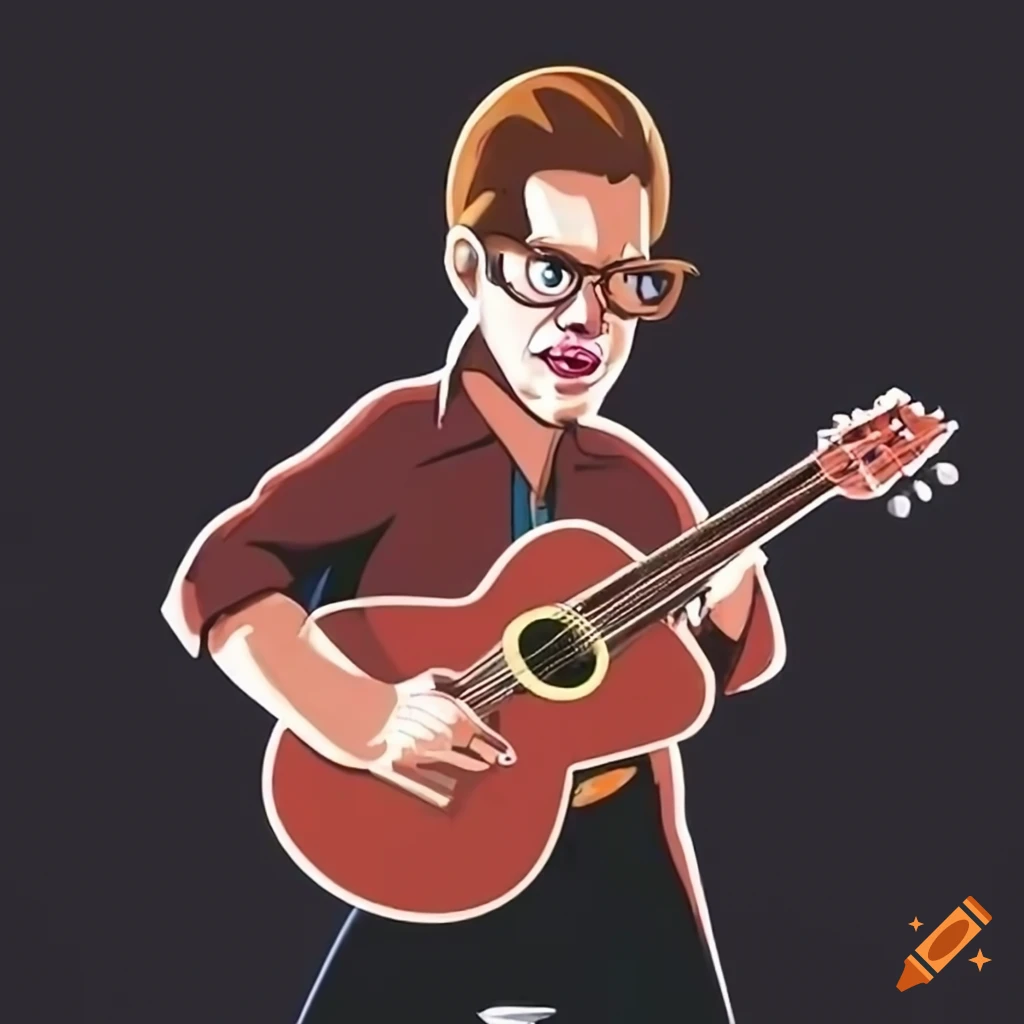 Rivers Cuomo playing a guitar cartoon on Craiyon