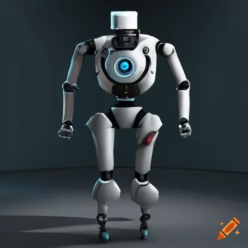 A weaponized robot walking through a portal