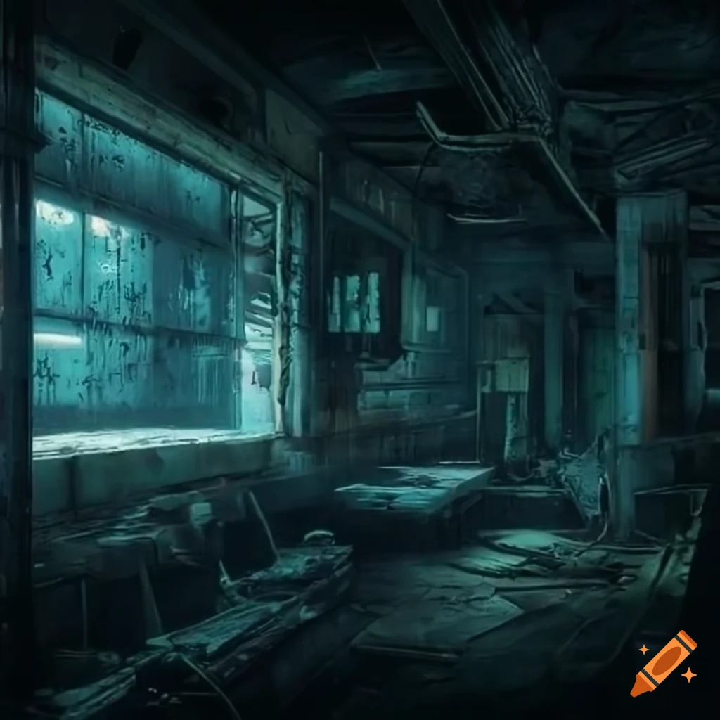 Abandoned underground laboratory interior, high tech sci-fi machinery ...