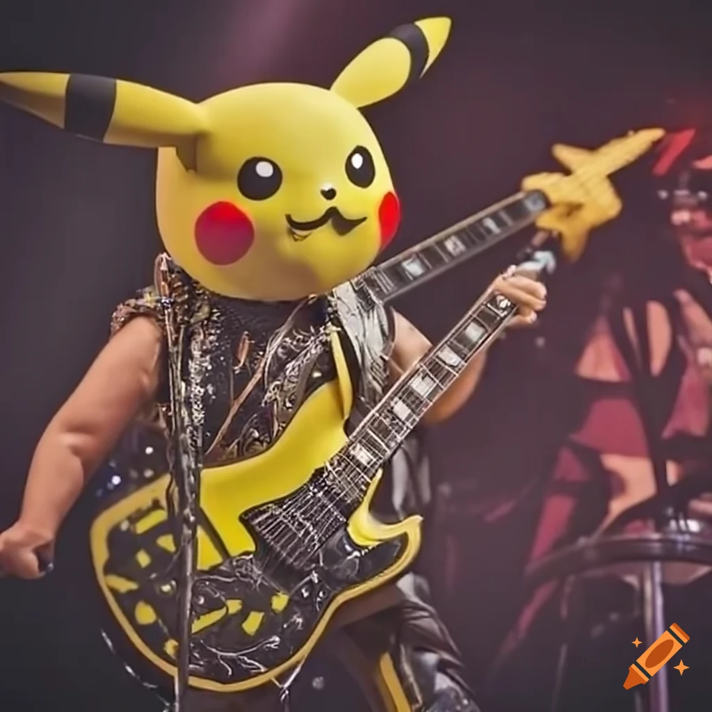 Pikachu playing in the band judas priest