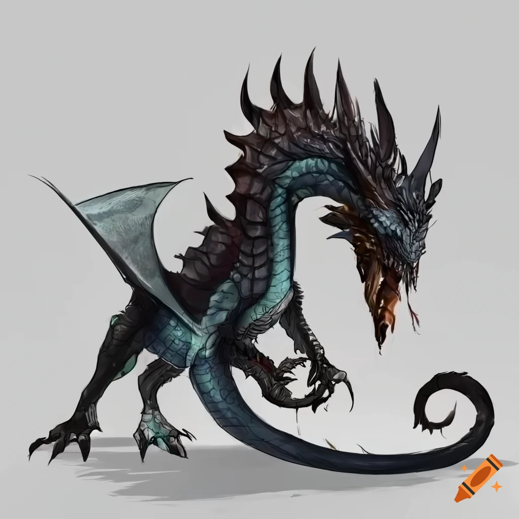 Full body dragon concept design, side view on Craiyon