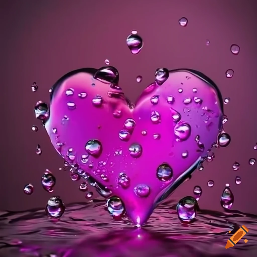 A magenta heart covered in water droplets on Craiyon