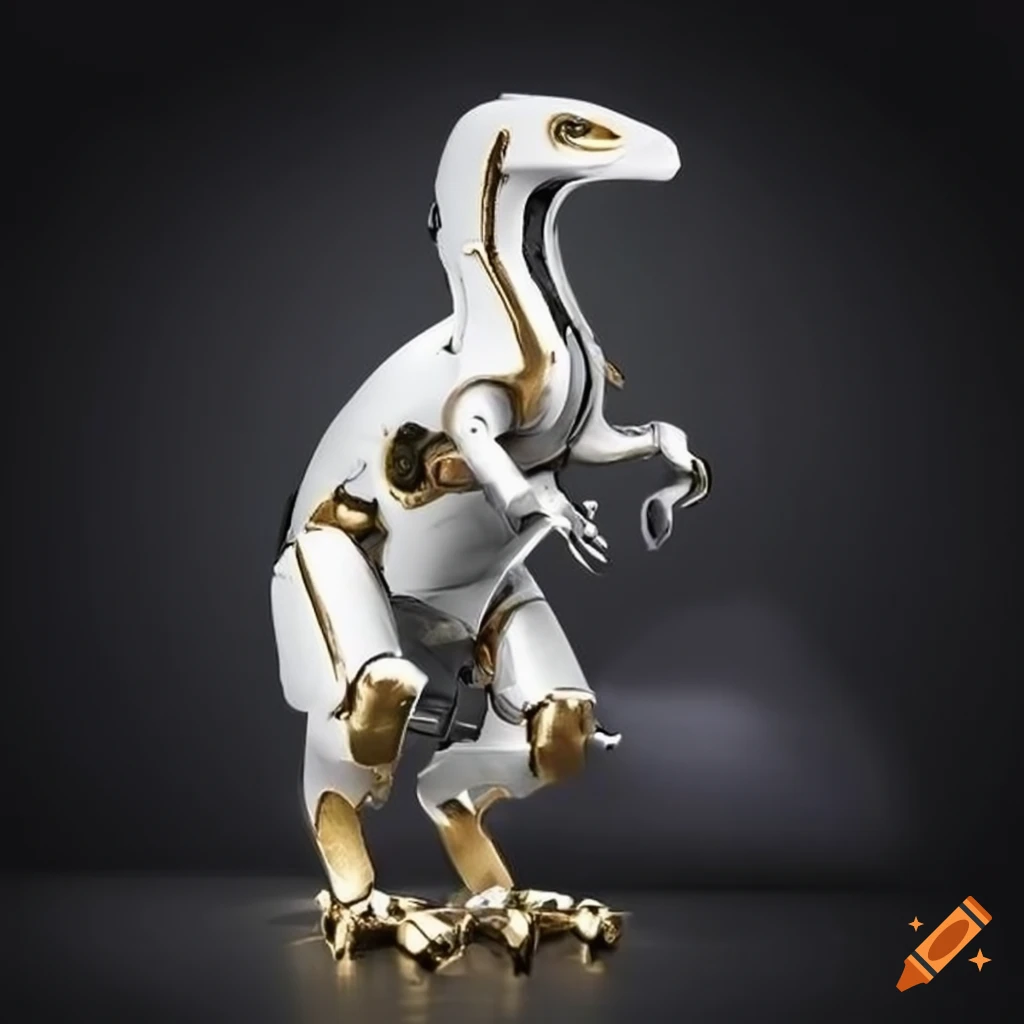 Holy elegant white with gold robot raptor