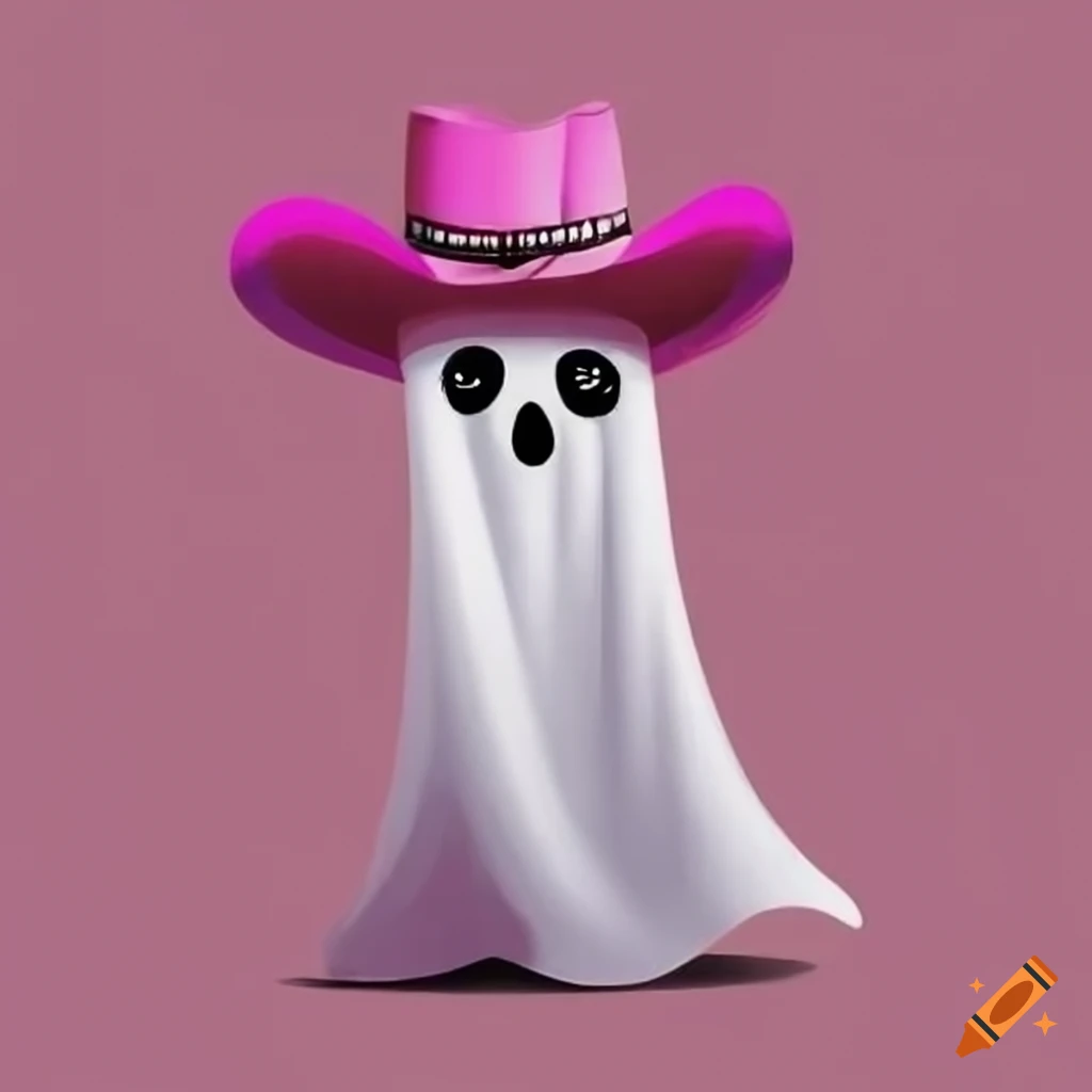 Friendly ghost wearing a fashionable pink cowboy hat
