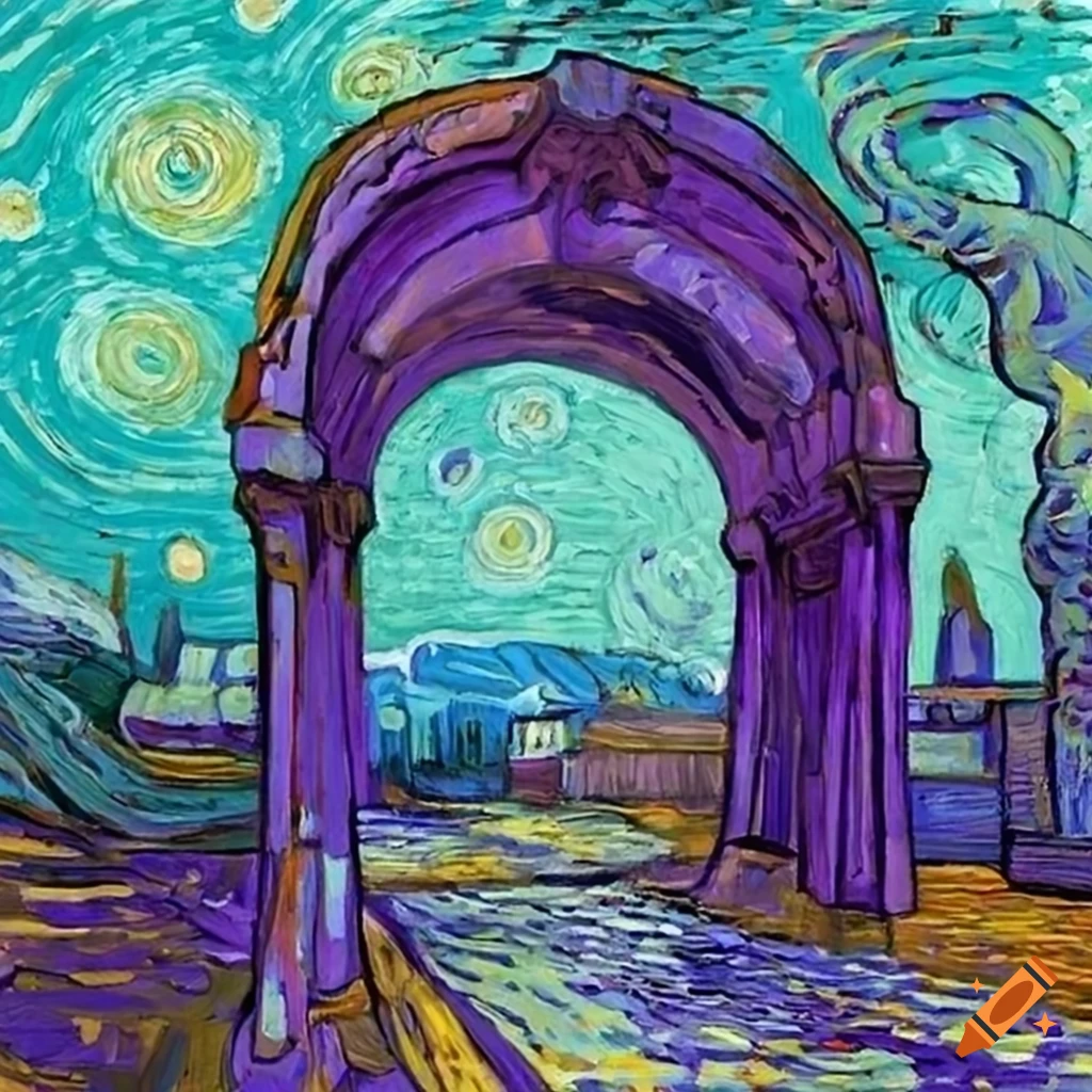 Van gogh style symmetrical purple archway on Craiyon