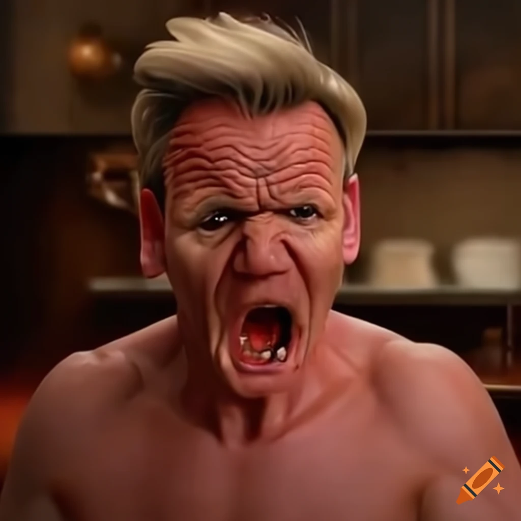 Gordon ramsay trying to eat extra spicy ramen with angry expression ...