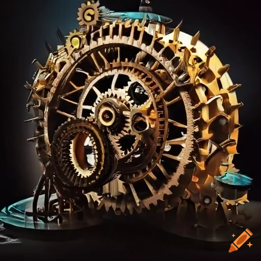 Insane spiky mechanical machine with gears and belts on Craiyon