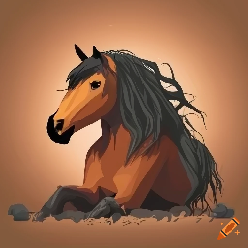Realistic vector art movie spirit stallion resting buried in deep gooey ...