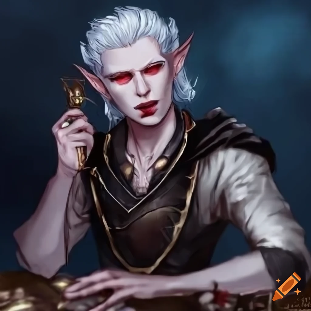 Astarion from bauldurs gate, male vampire elf short white curly hair ...