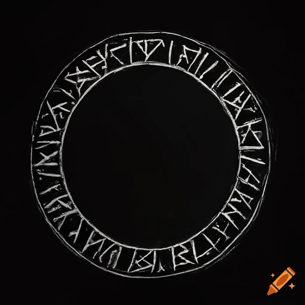 A rune-etched magic circle inscribed against a white background, high ...