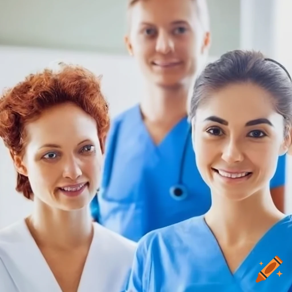 Photo af a team of friendly male and female nurses in a bright room