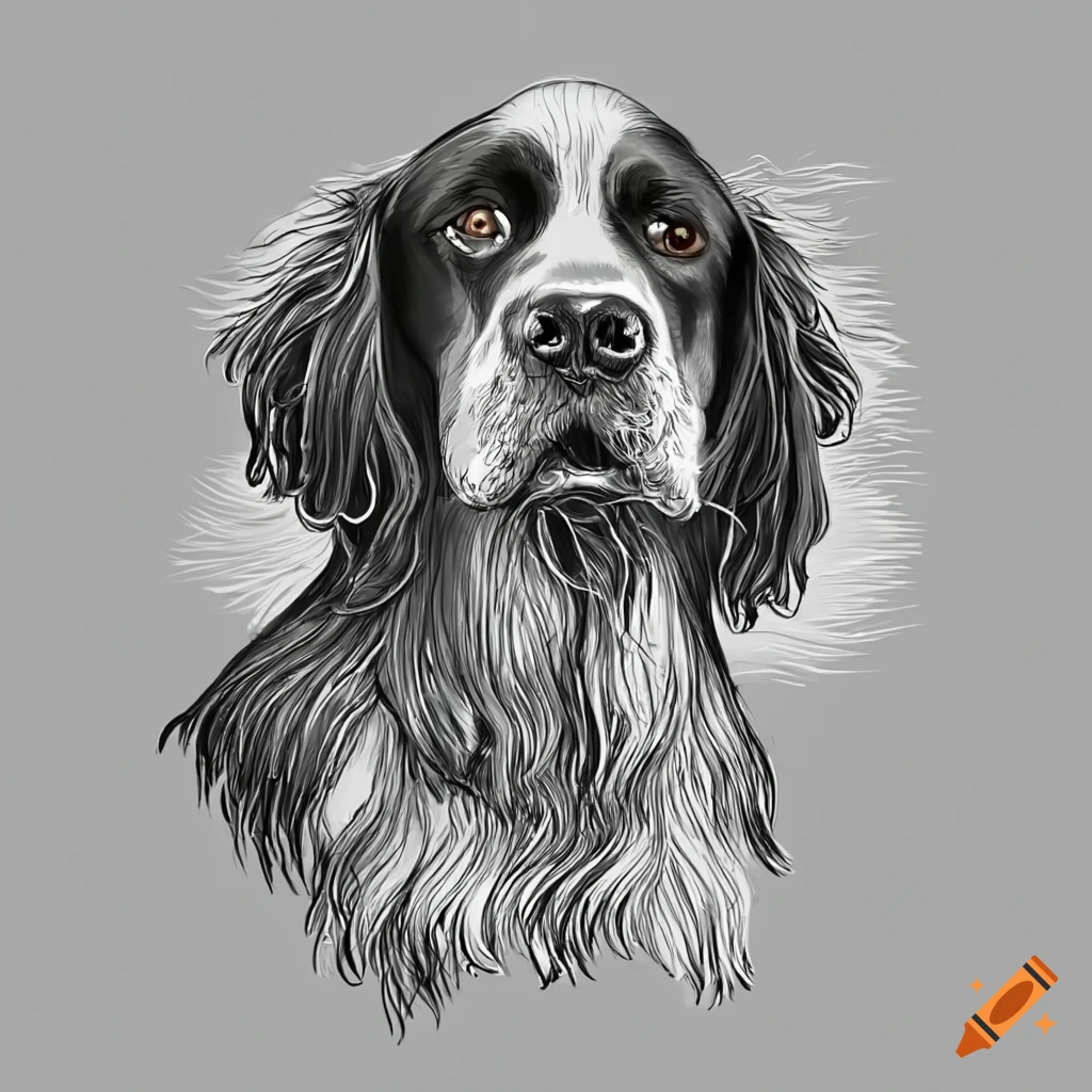 Happy English Springer Spaniel dog fineline drawing greyscale coloring ...